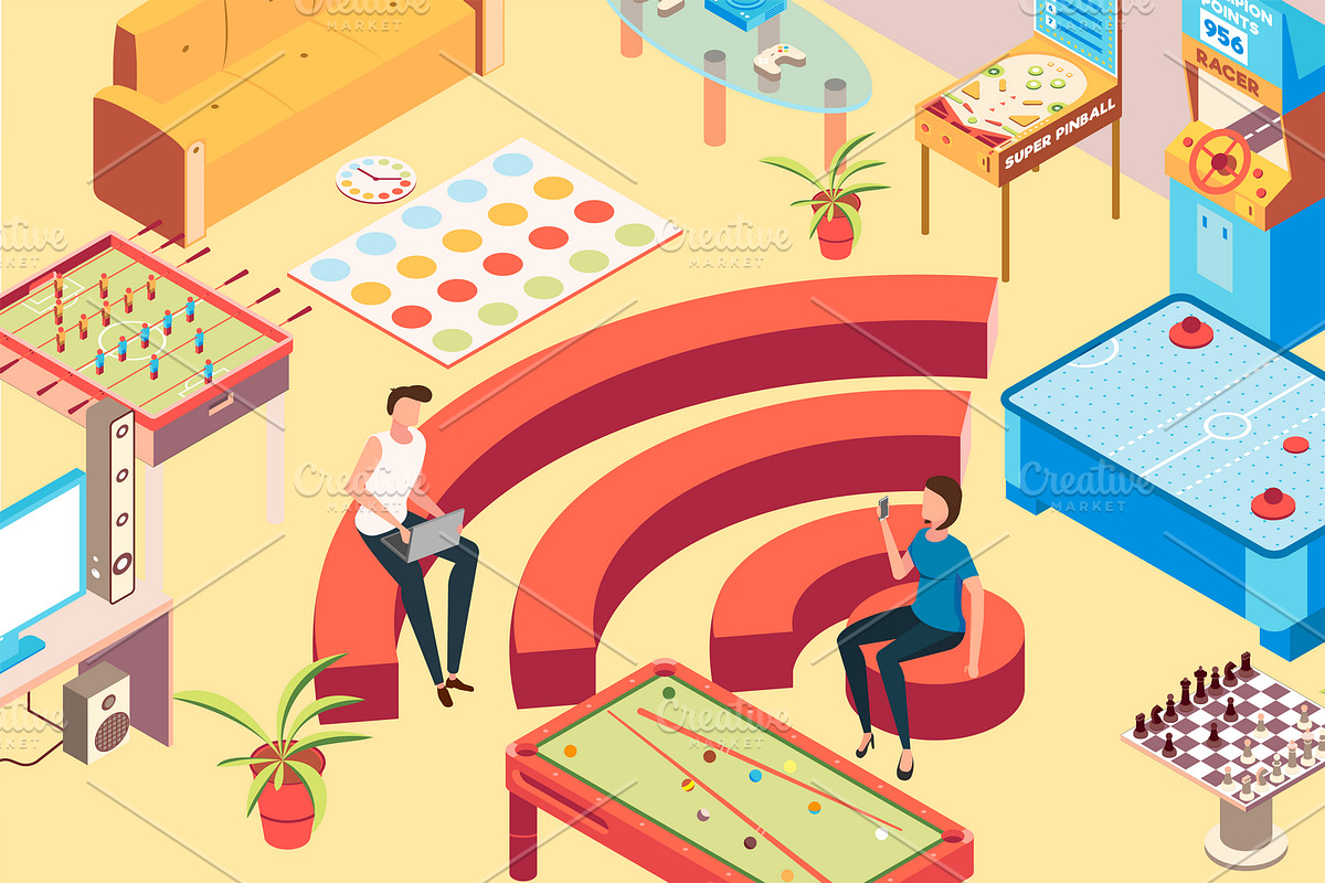 Recreation room isometric set, a Decorative Illustration by Macrovector