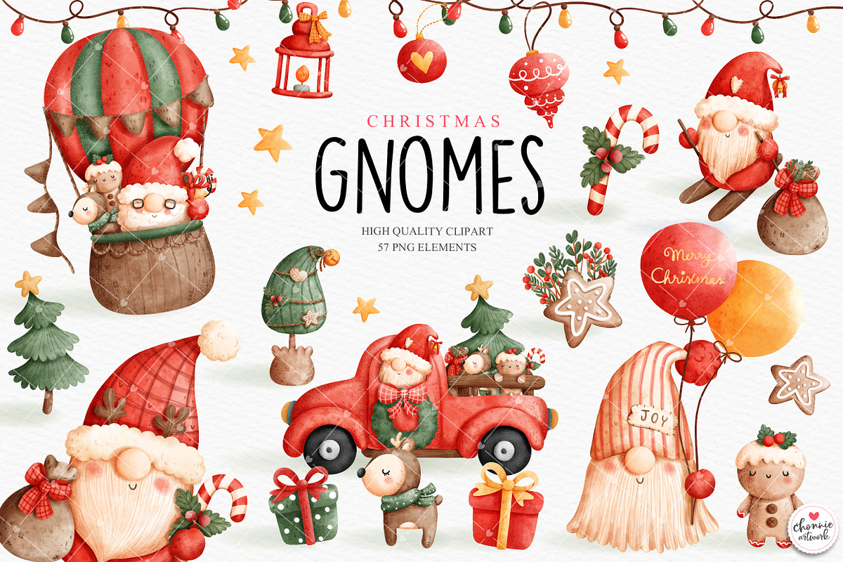 Christmas gnome clipart, an Illustration by Chonnieartwork