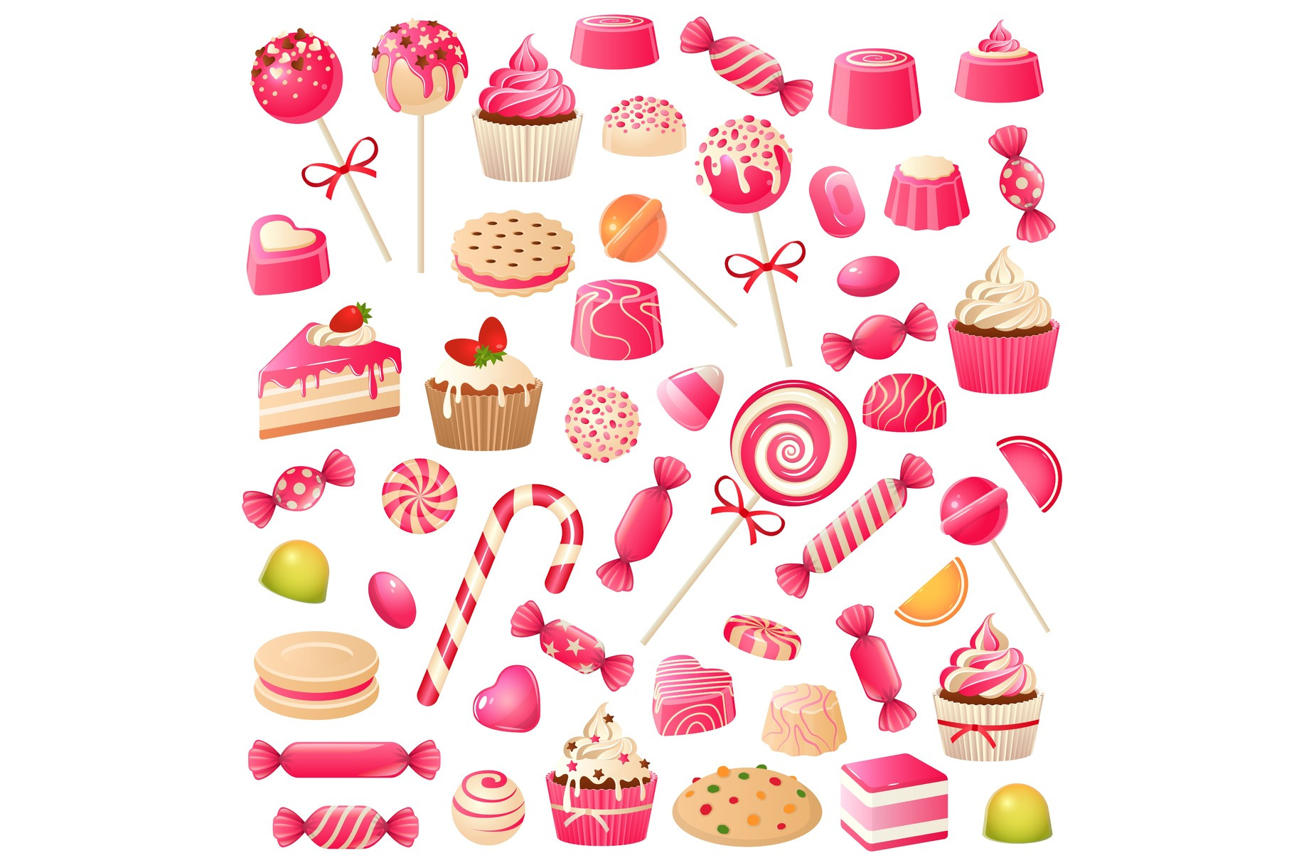 Candy set. Sweet desserts chocolate, a Food Illustration by YummyBuum