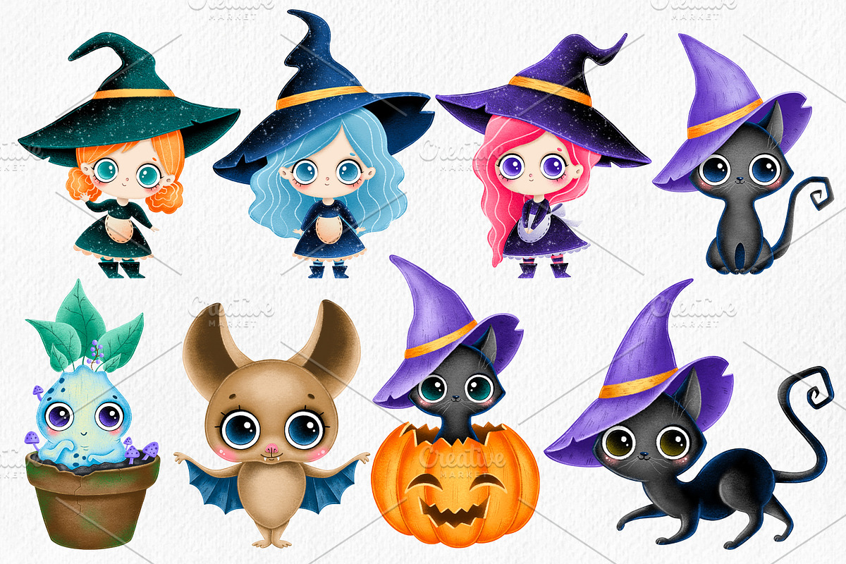 Cute Halloween Witch Clipart, an Illustration by BonbonnyDesigns