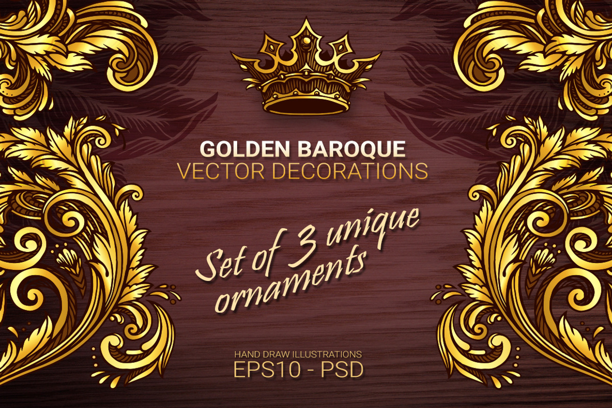 Golden baroque vector decorations, a Decorative Illustration by ...