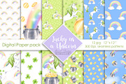St Patrick's day unicorn paper pack., a Pattern Graphic by Sweet sweet ...