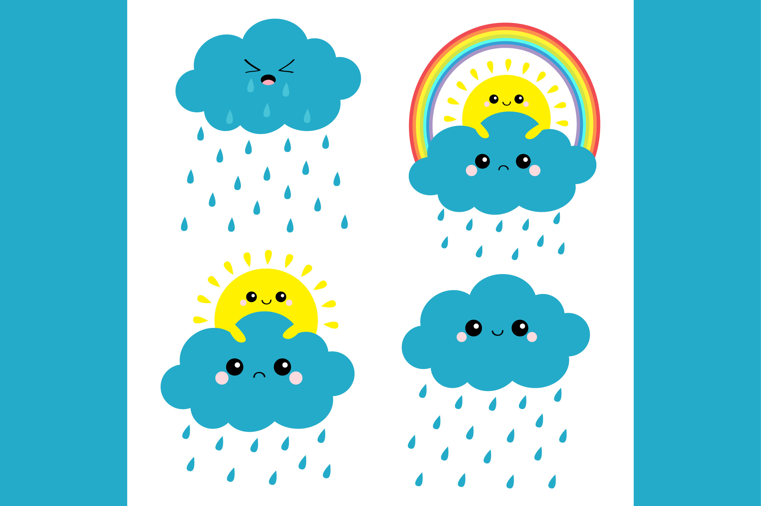 Cute Rain Cloud Sun Rainbow Set, a Decorative Illustration by Worldofvector