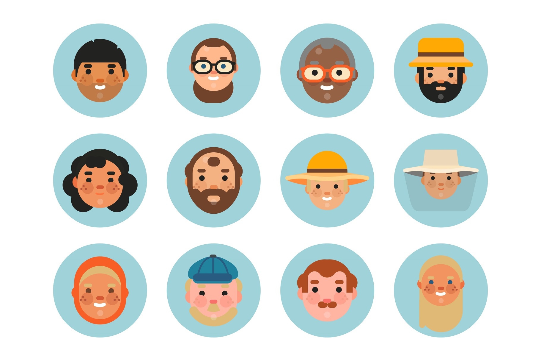 Vector set beautiful emoticons face of people smiling avatars happy ...