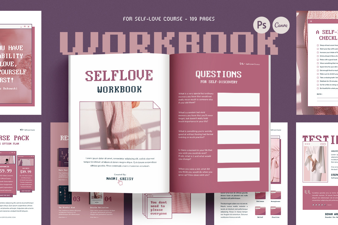 Self Love Workbook Creator CANVA PS, a Magazine Template by Eviory