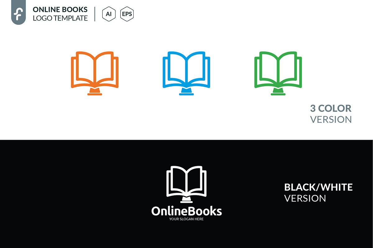 Online Books Logo, a Branding & Logo Template by ft.studio