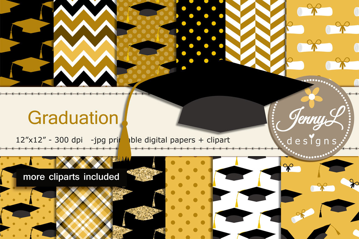 Graduation Digital Papers & Clipart, a Pattern Graphic by JennyL Designs