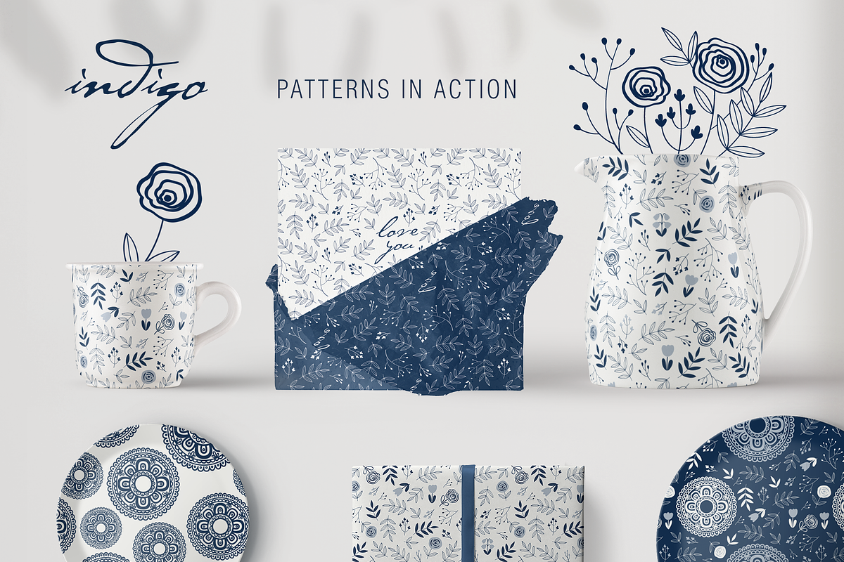 Indigo Seamless Patterns, a Pattern Graphic by Tkoko vectors & patterns