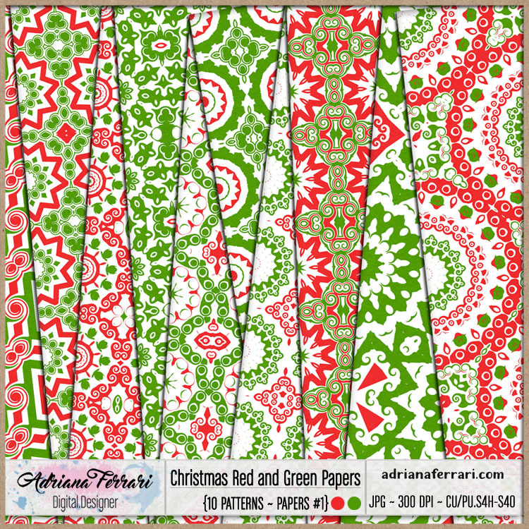 Christmas Red and Green Papers 1, a Pattern Graphic by Adriana Ferrari