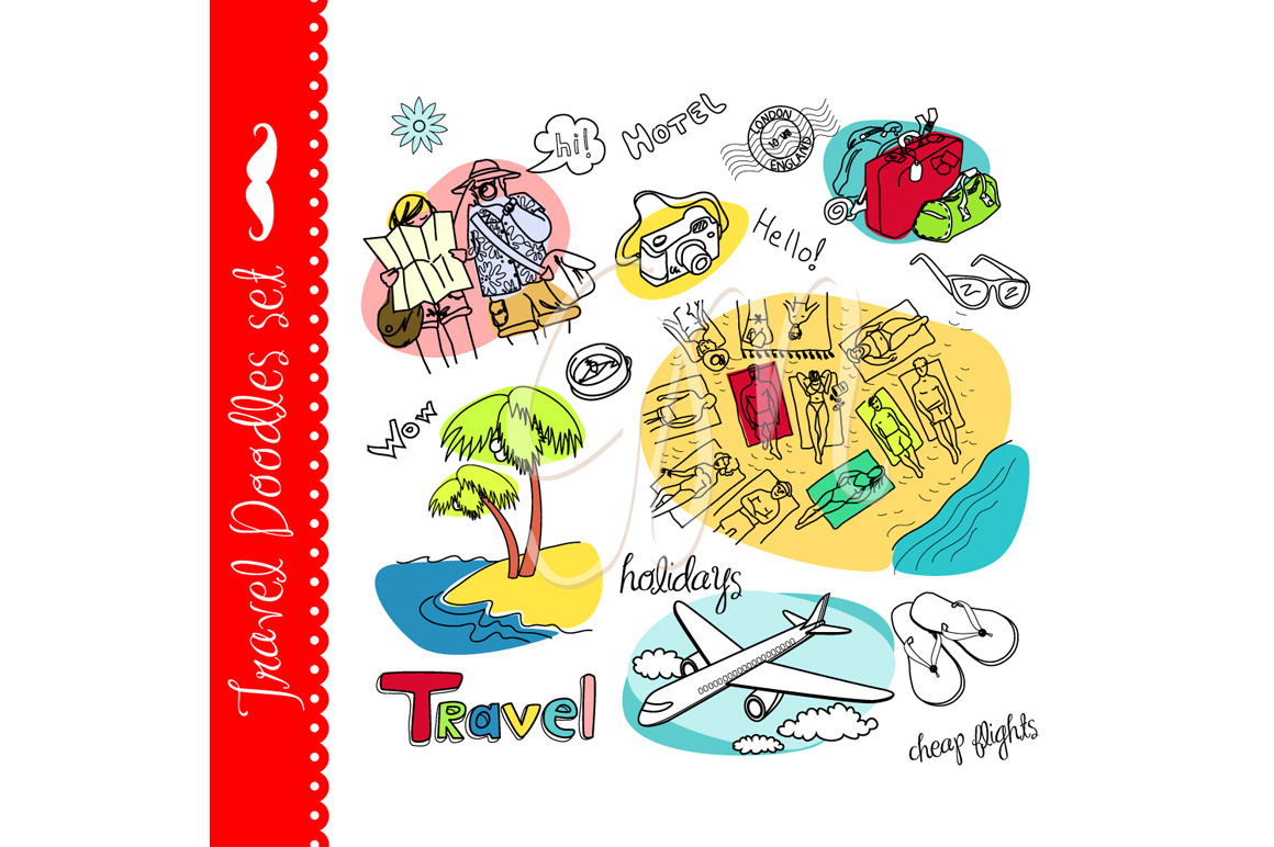 Travel clip art, vacation, tourism, an Illustration by GraphicMarket