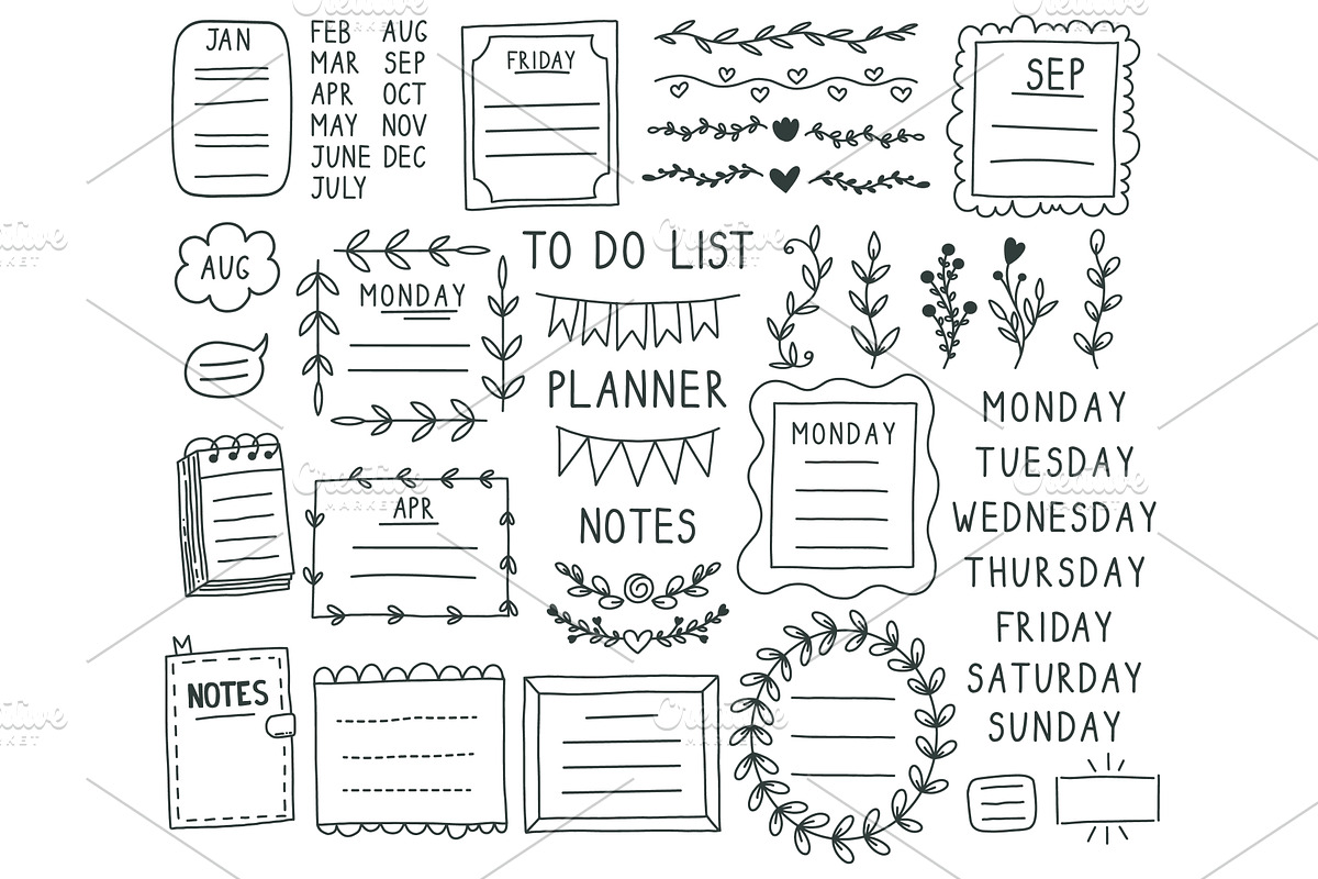 Bullet journal elements. Hand drawn, a Background Graphic by winwin.art