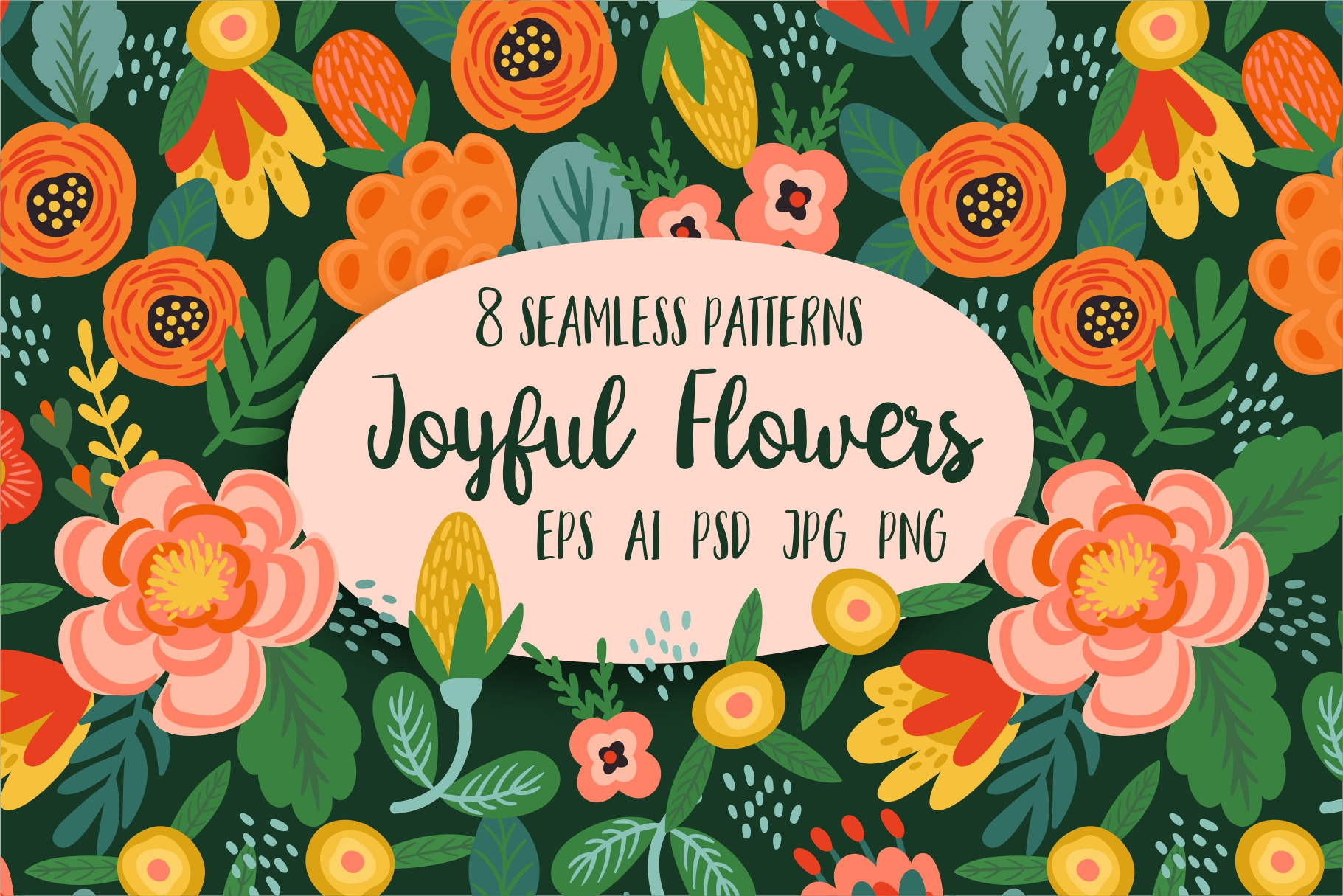 Joyful Flowers. 8 seamless patterns, a Pattern Graphic by Nadia Grapes