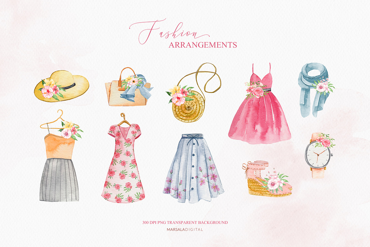 Spring Watercolor Clipart Elements, an Object Graphic by Kaya Fonts