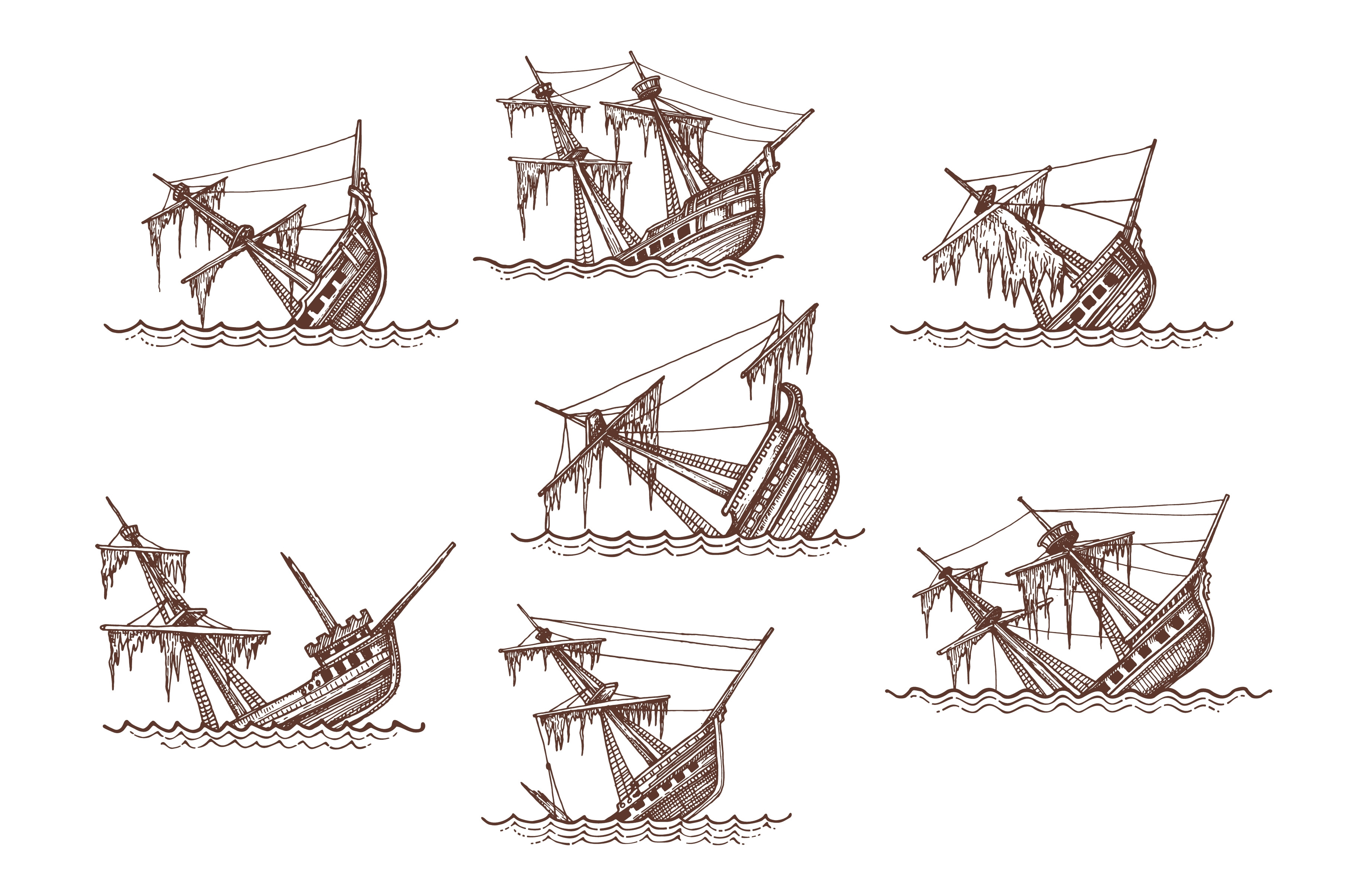 Sunken sailing ship sketches | Object Illustrations ~ Creative Market
