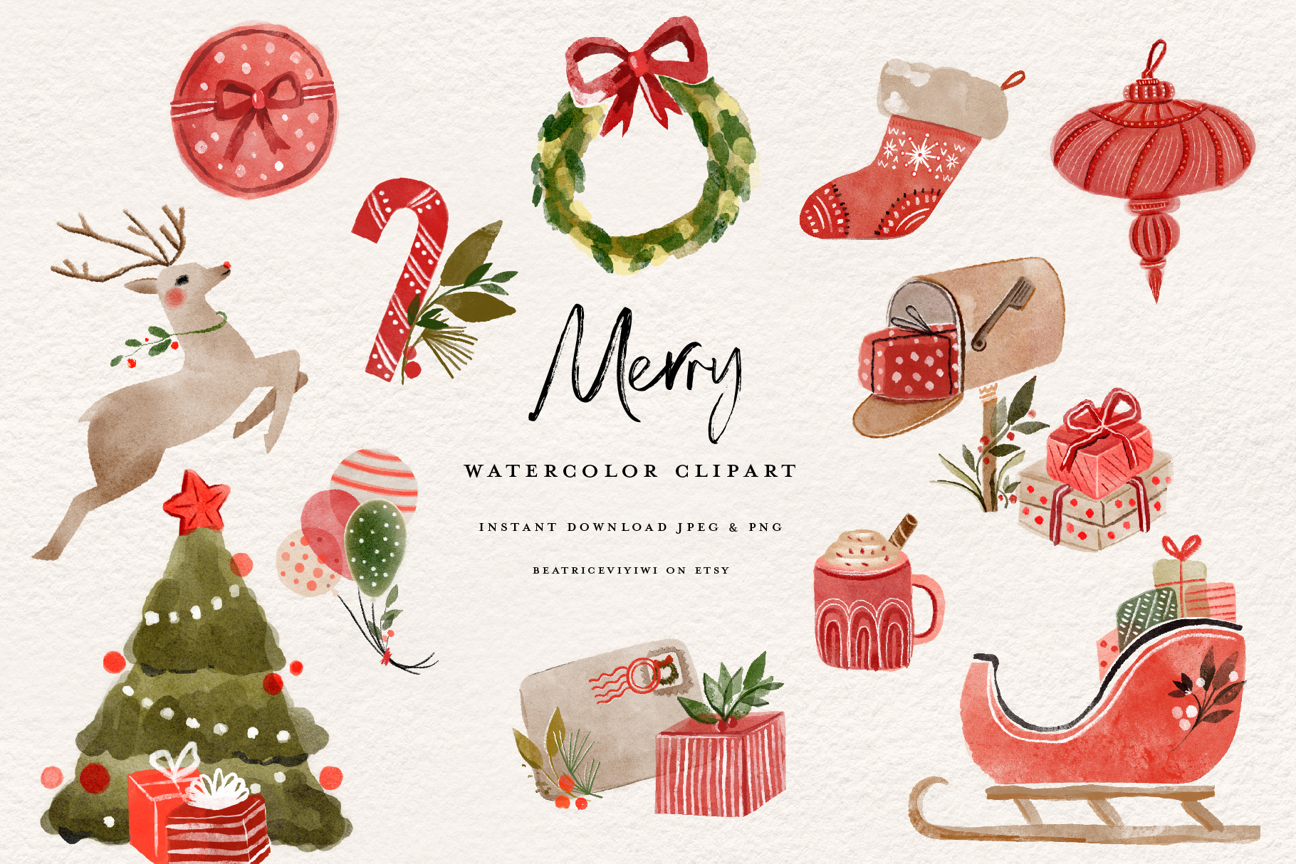 Christmas watercolor clipart, an Illustration by beatriceviyiwi ...