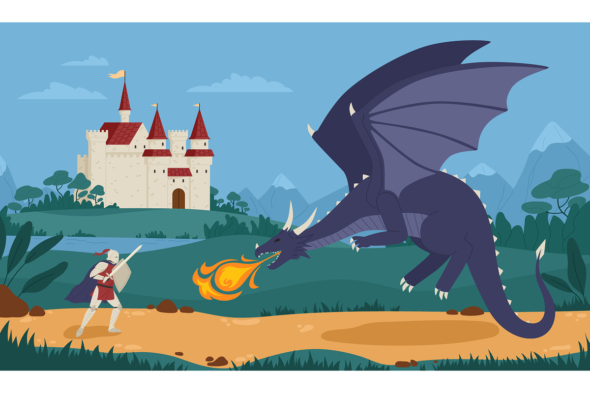 Knight fighting with dragon, a Person Illustration by Good Studio