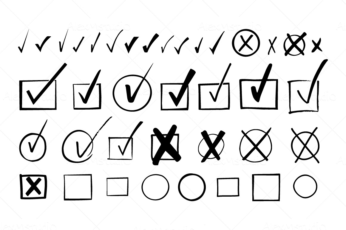 Hand drawn check signs set, an Icon by AlexMstudio