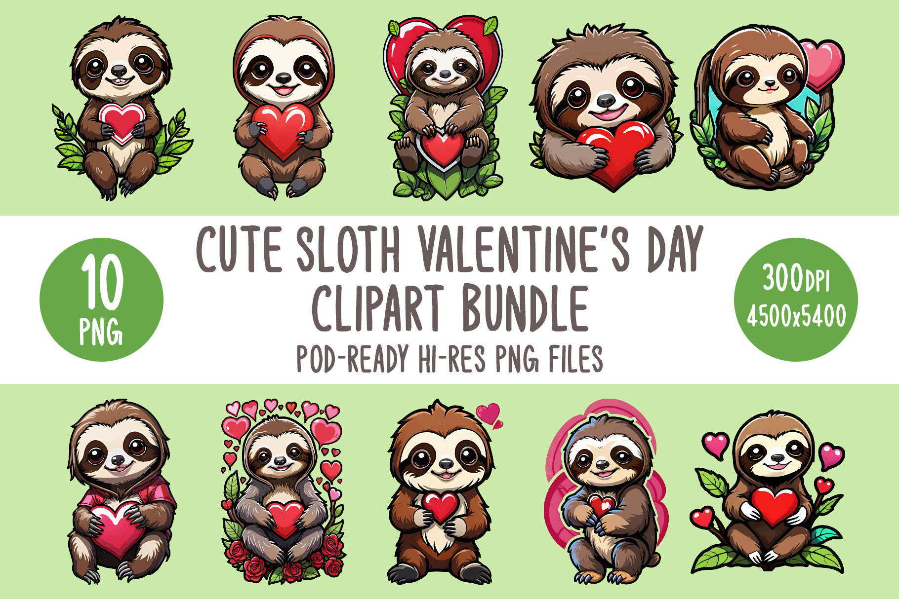 Cute Sloth Valentine Clipart Bundle, an Animal Illustration by ...