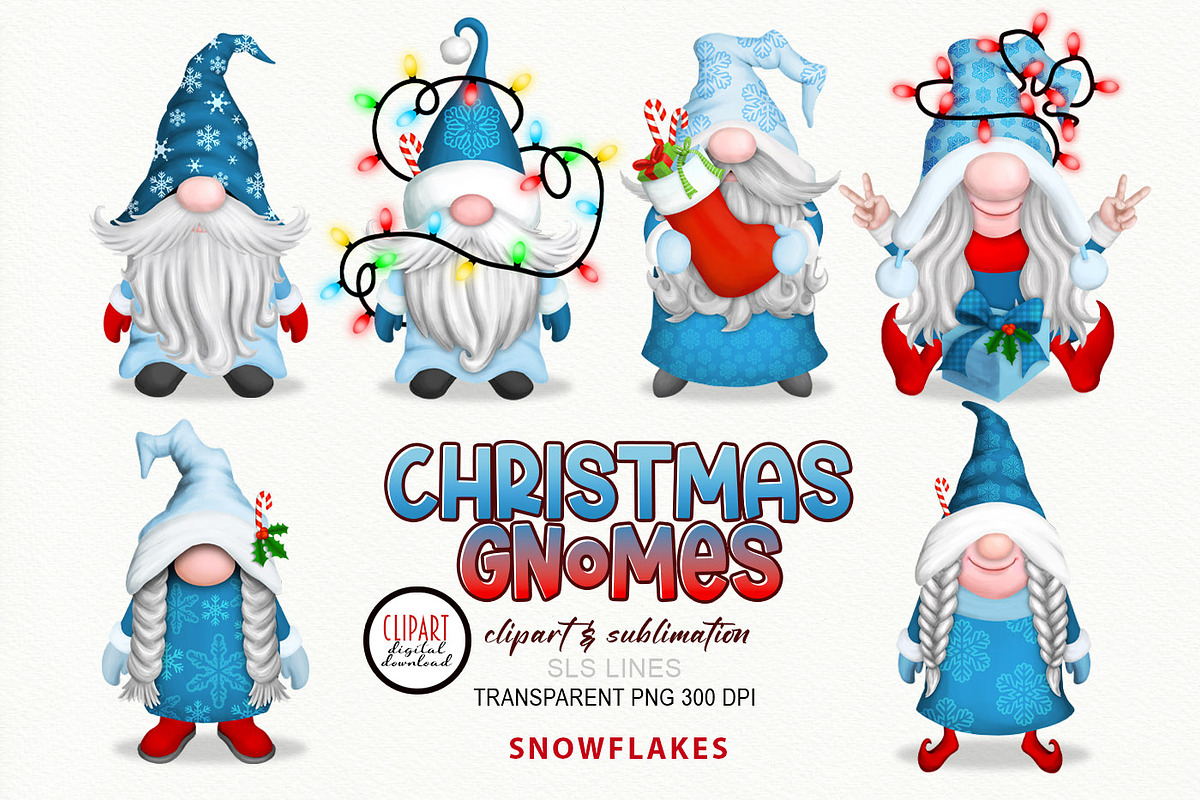 Christmas Gnome Clipart Bundle PNG, an Illustration by SLS Lines
