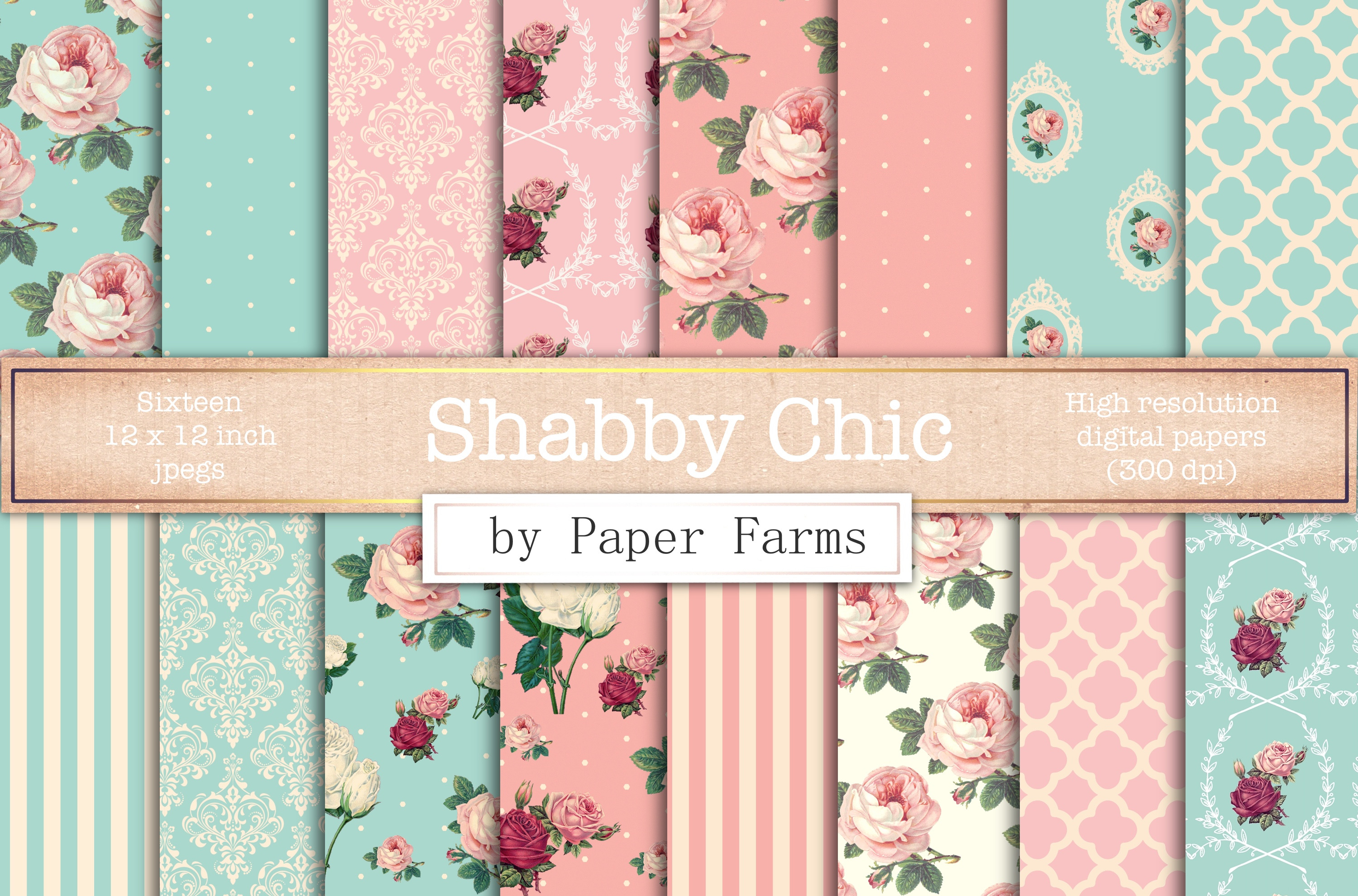 Shabby Chic digital paper, a Pattern Graphic by Paper Farms
