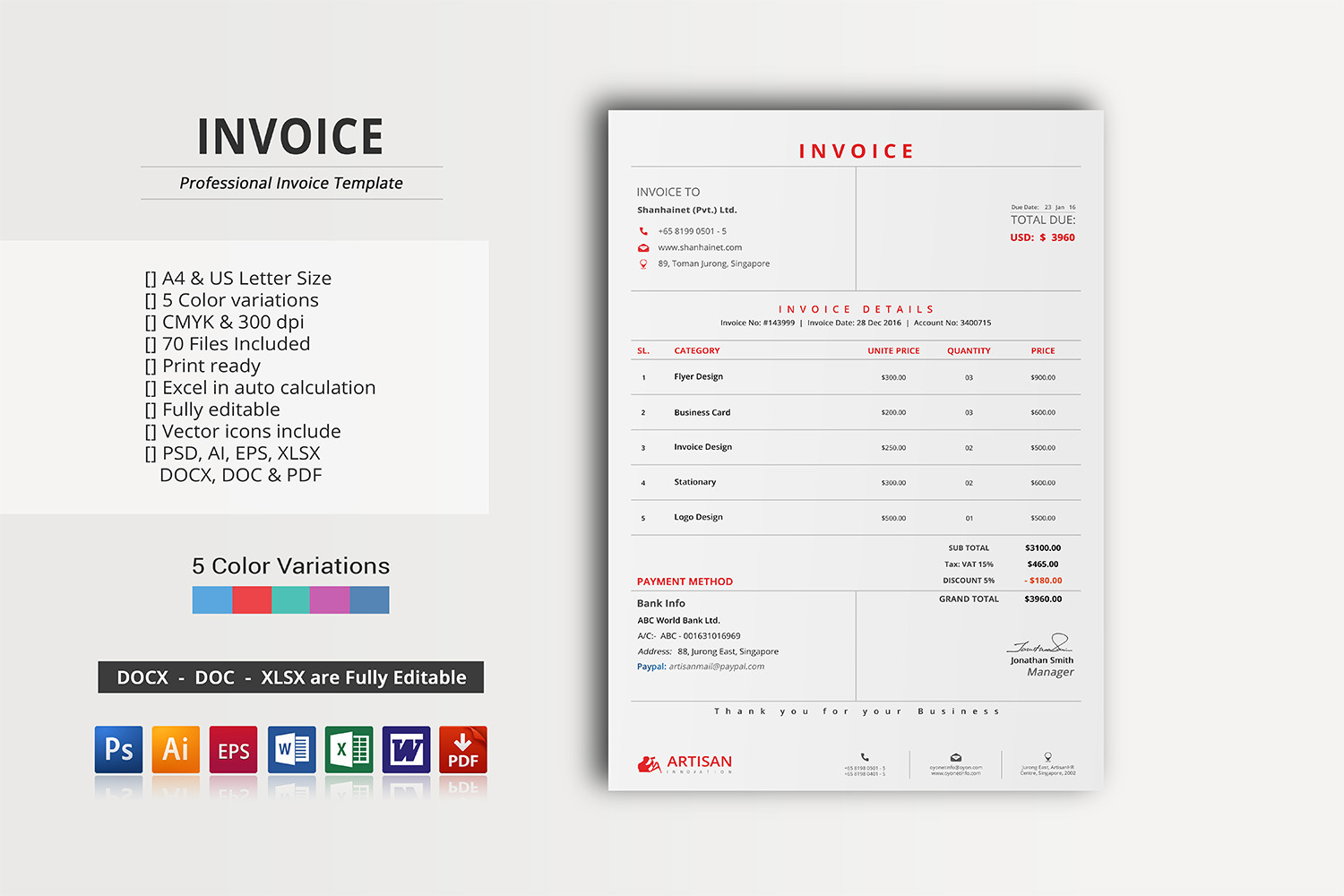 Invoice, a Stationery Template by artisanHR