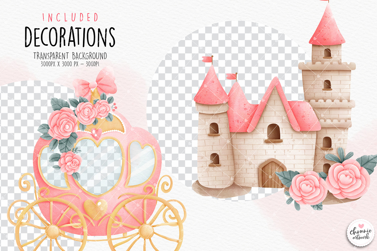 Prince and Princess clipart, castle, an Illustration by Chonnieartwork