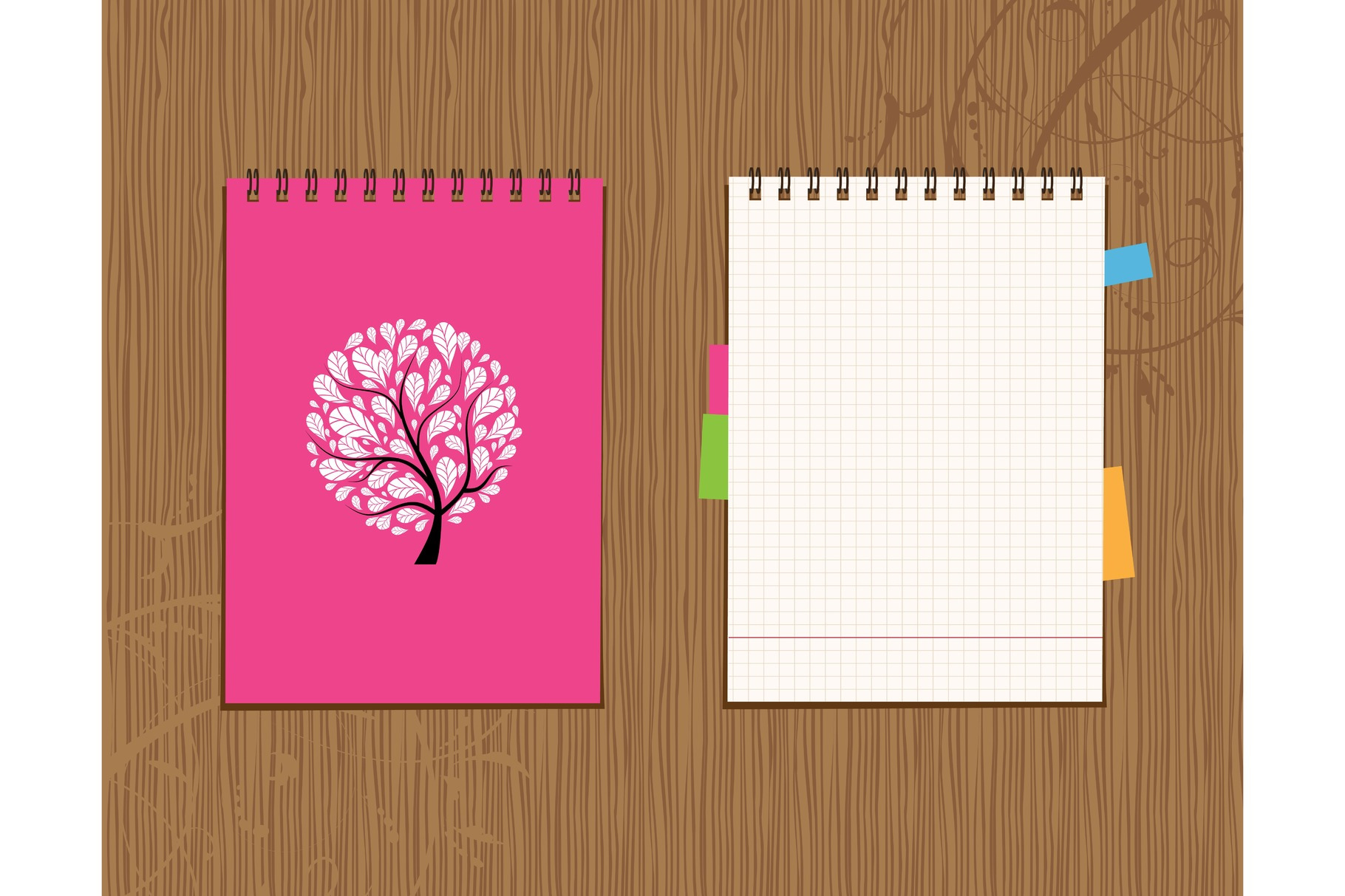 Notebook cover and page design on wooden background, an Education ...