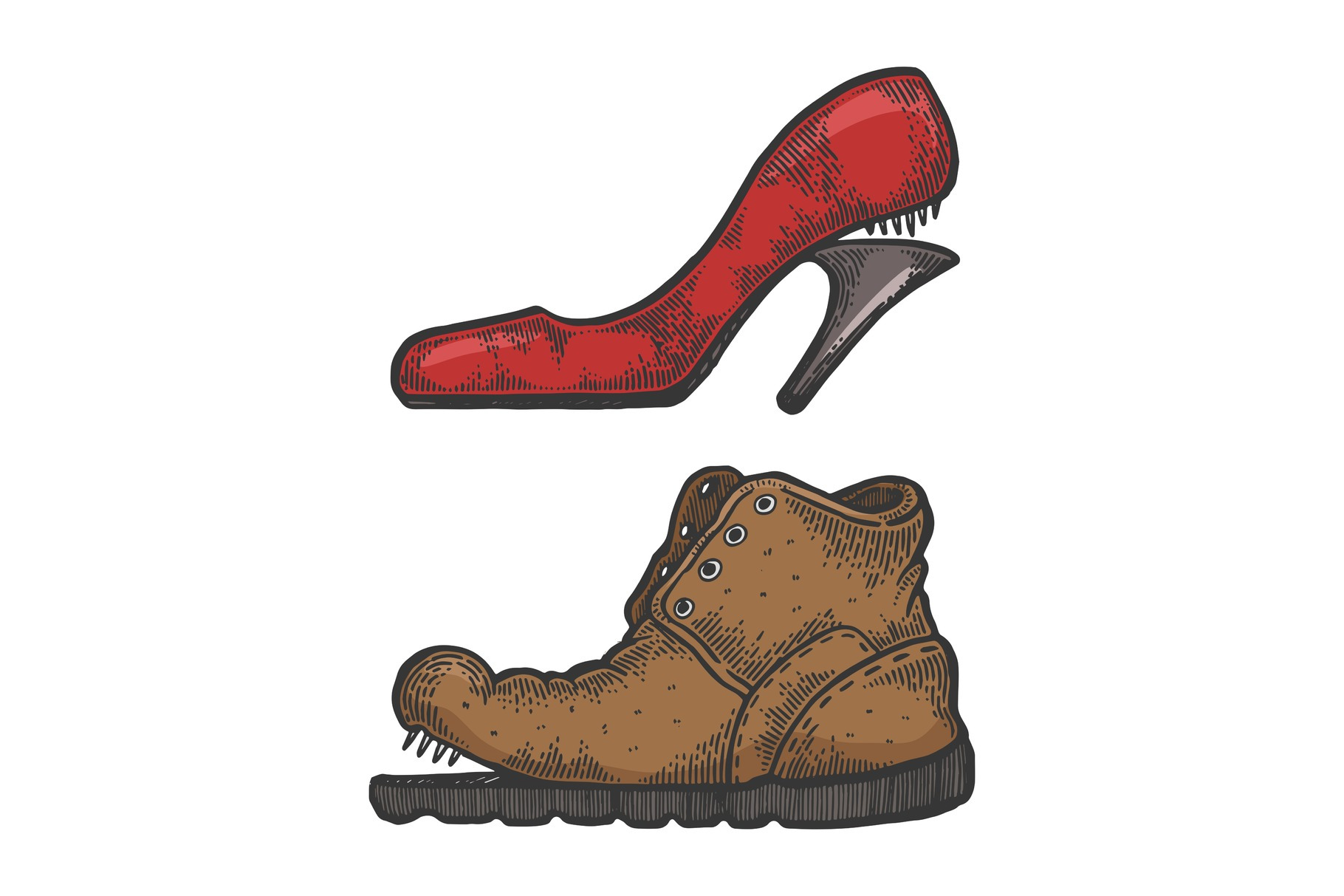 Broken footwear shoe color sketch, an Illustration by AlexArt