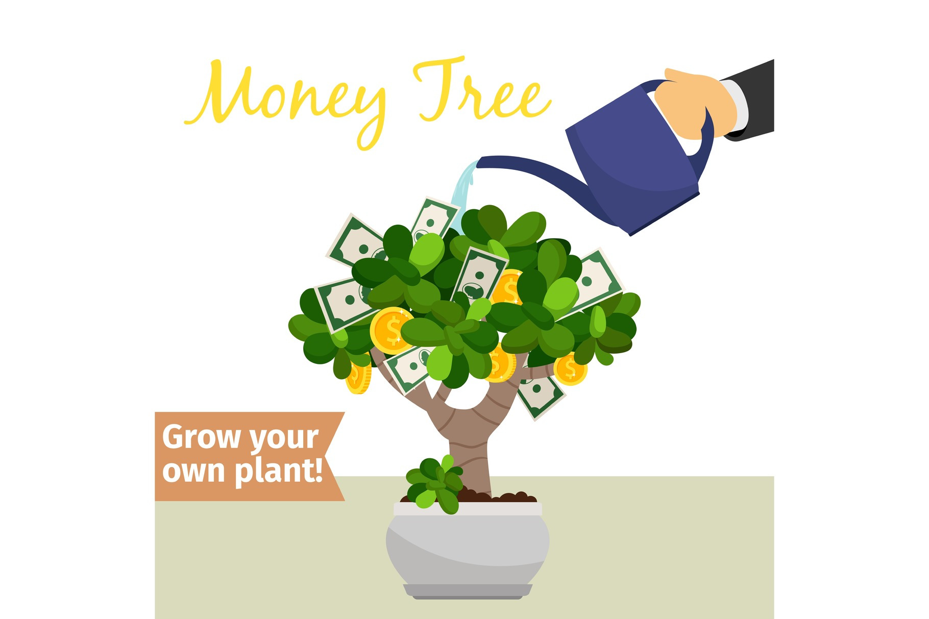 Hand watering money tree, a Decorative Illustration by Stock-Smart-Start