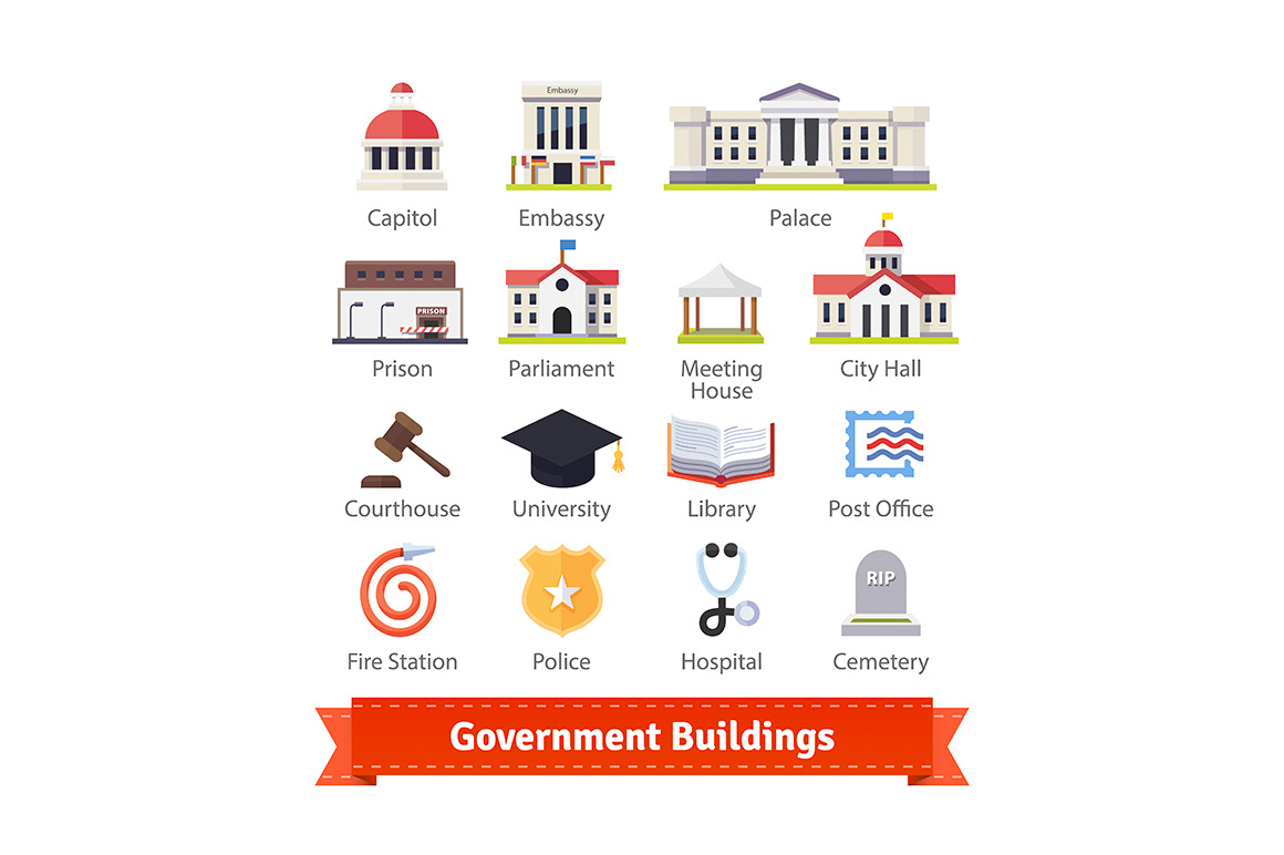 Government buildings icon set, an Icon by Iconicbestiary