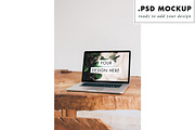 Rustic wood work space mockup, a Mac Mockup by Travelling Mockups
