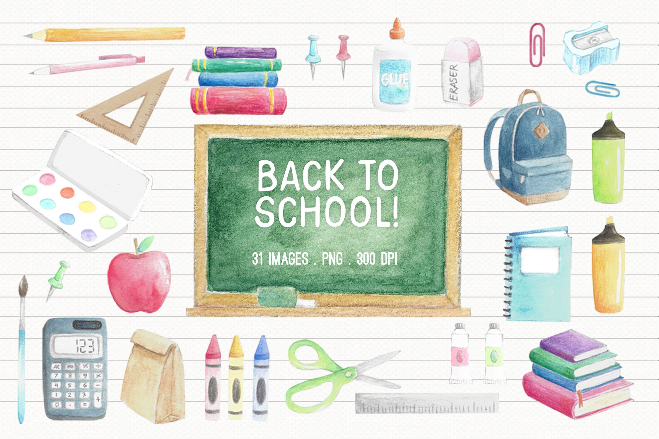 Watercolor Back to School Clipart, an Education Illustration by ...