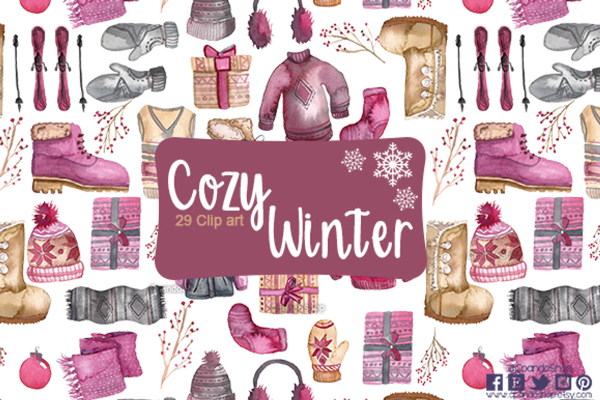 Cozy winter watercolor clip art, a Decorative Illustration by CpandoShop