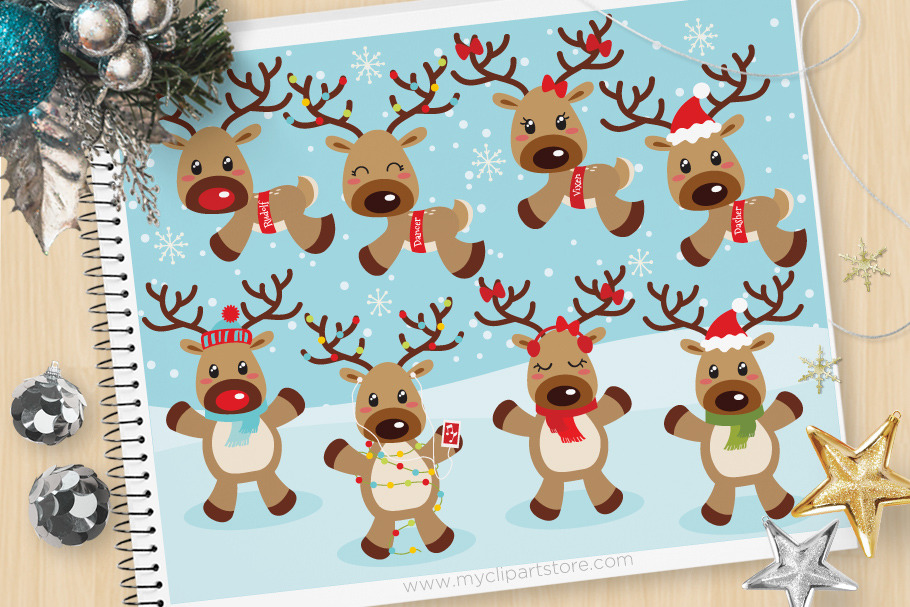 Reindeer Games, Christmas Clipart, an Illustration by MyClipArtStore