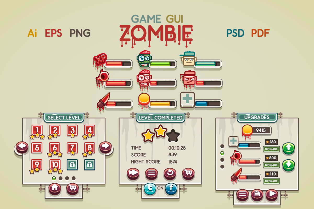 Game GUI Zombie, an iPhone Mockup by yurakr