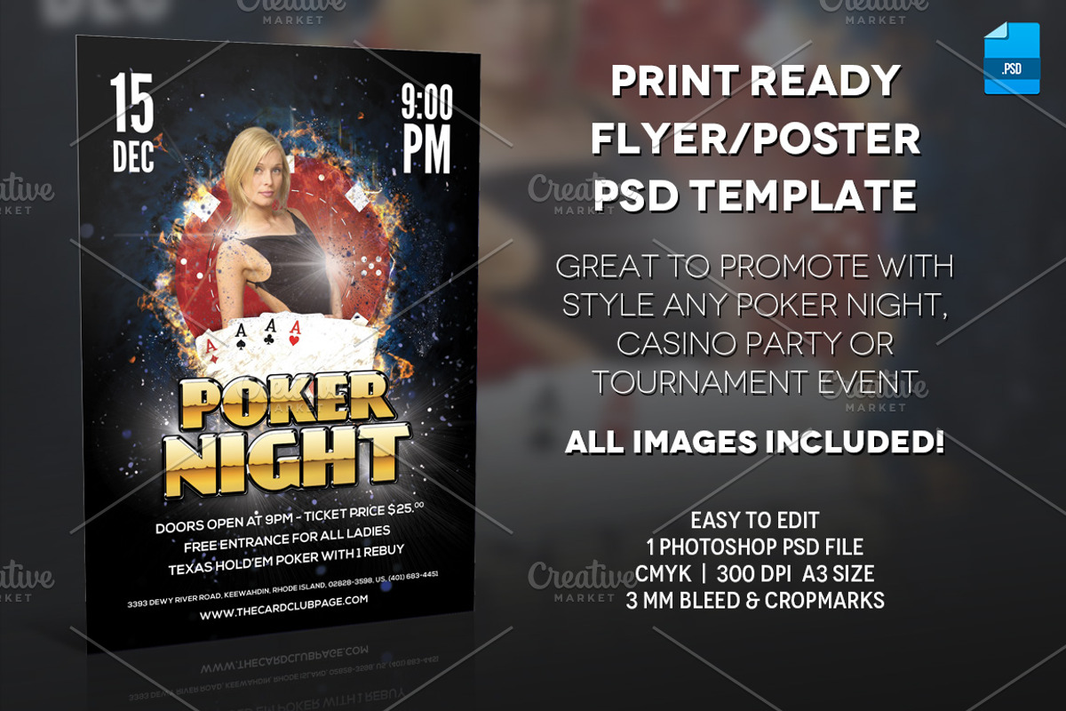 Poker Night Poster Print Template, a Flyer Template by Illusiongraphic
