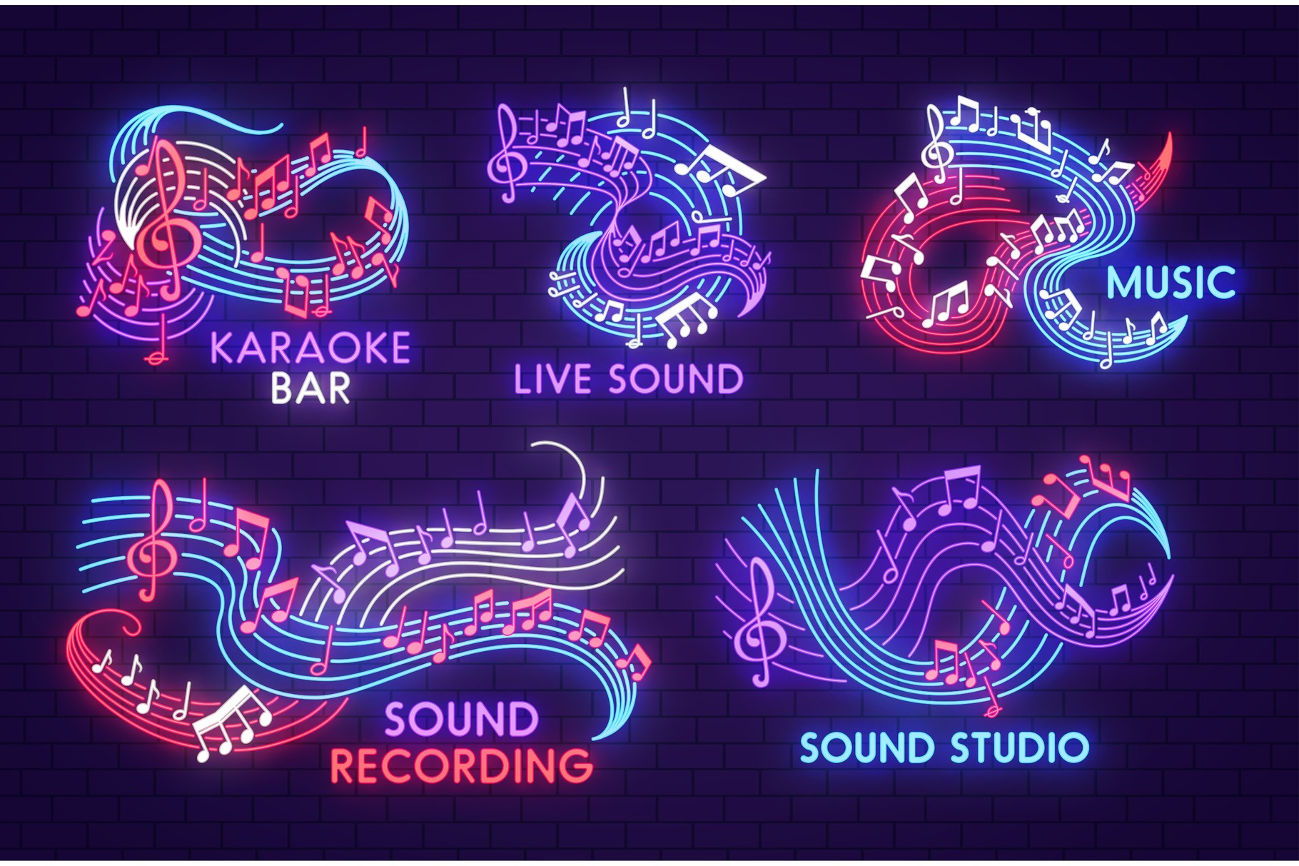 Music neon light signs, an Illustration by Vector Tradition