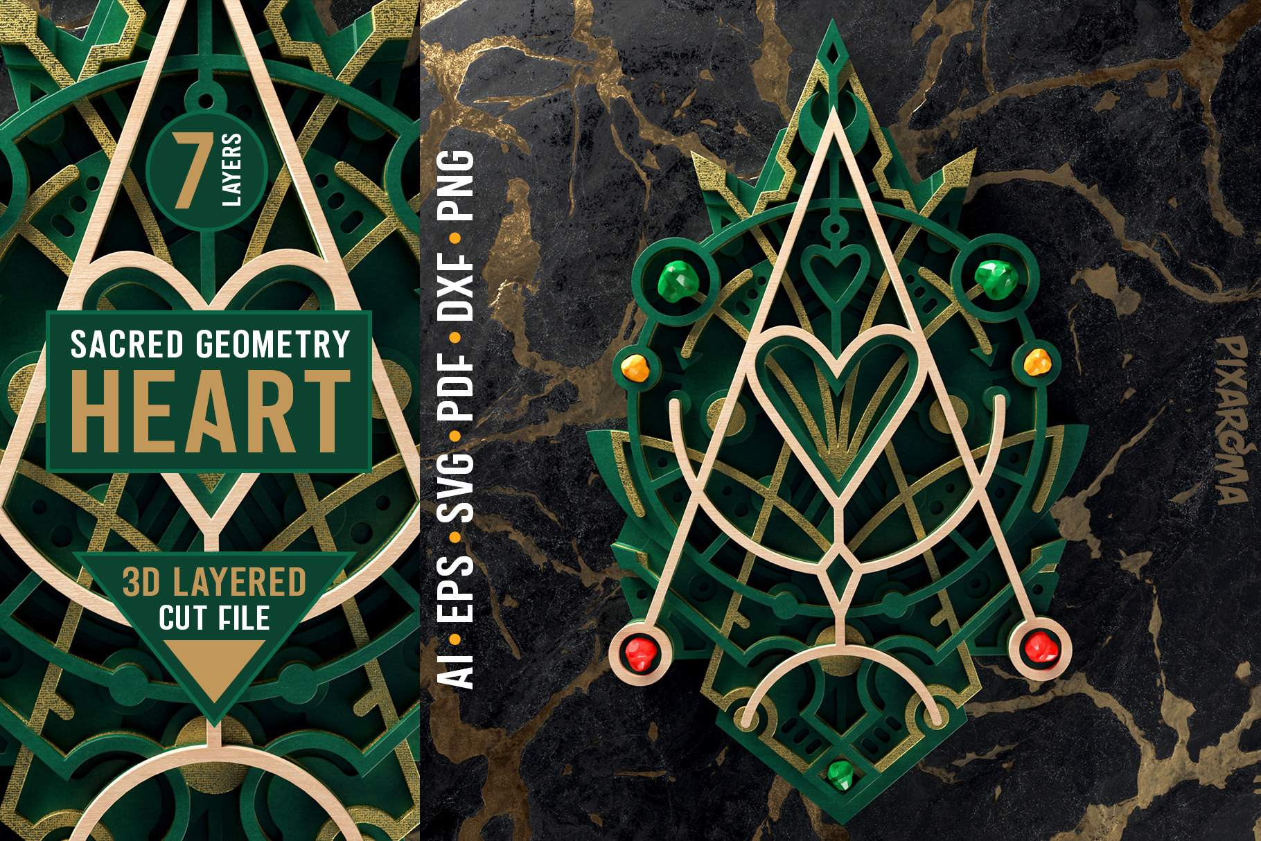 Sacred Geometry Heart 3D Layered Art, an Illustration by pixaroma ...