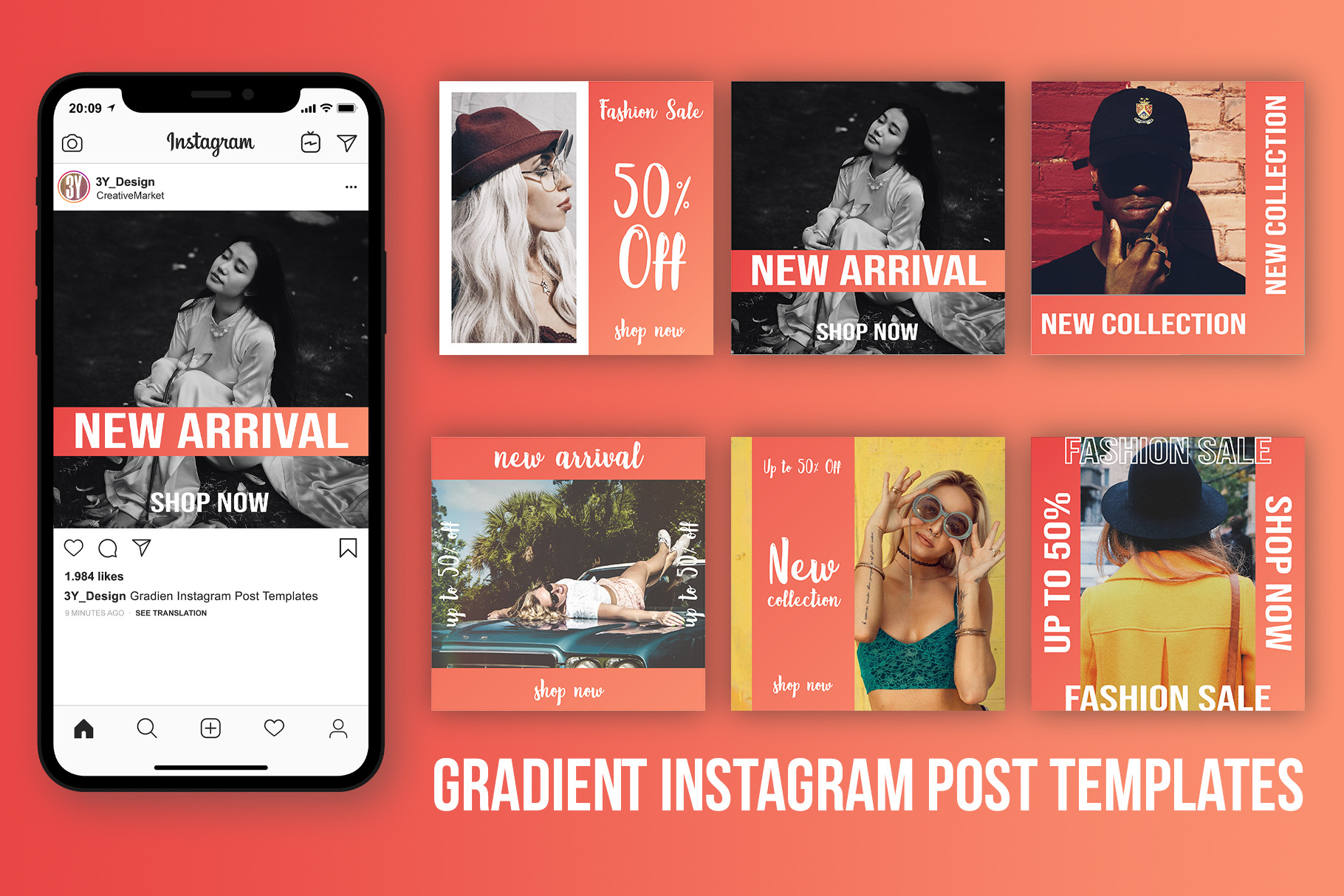 Gradient Instagram Post Templates, a Social Media Template by 3Y_Design