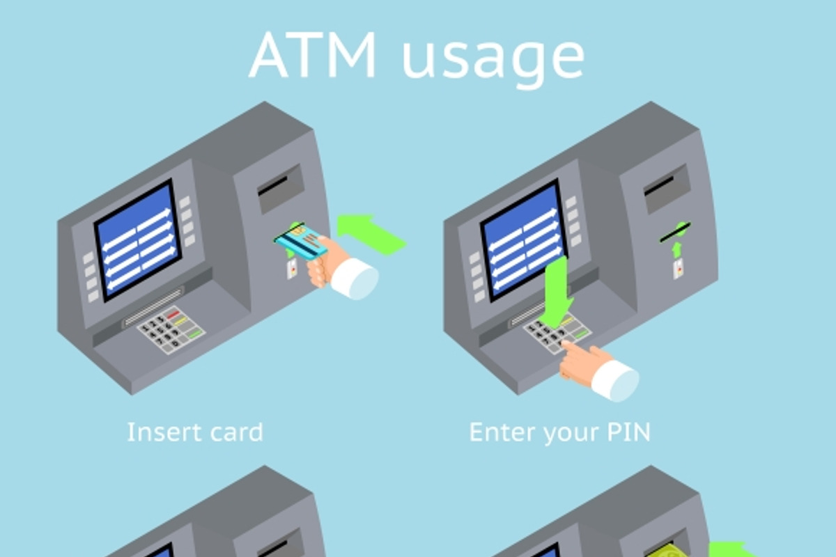 ATM terminal usage, a Technology Illustration by Microvector