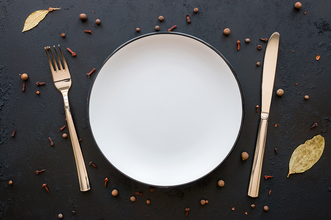Empty plate and cutlery containing plate, empty, and blank, a Food ...