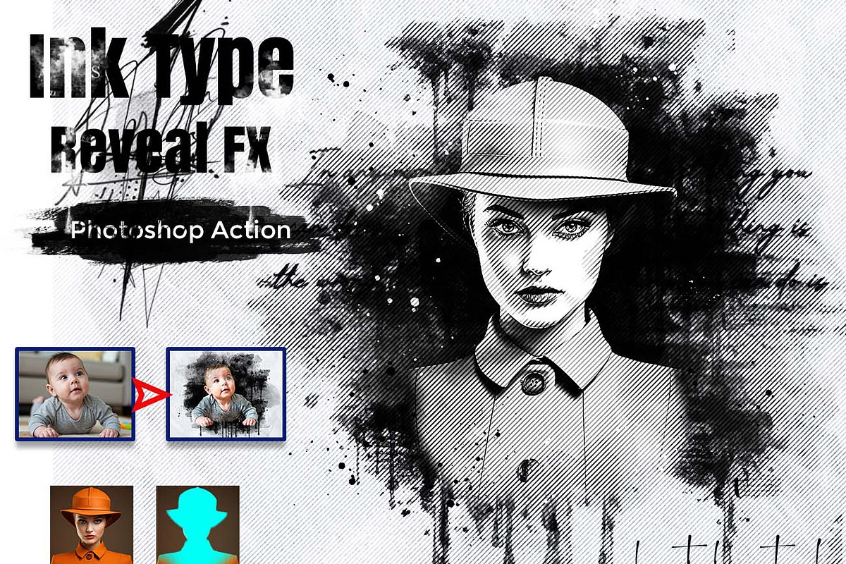 Ink Type Reveal FX Photoshop Action, an Action Add-On by Studio Retouch