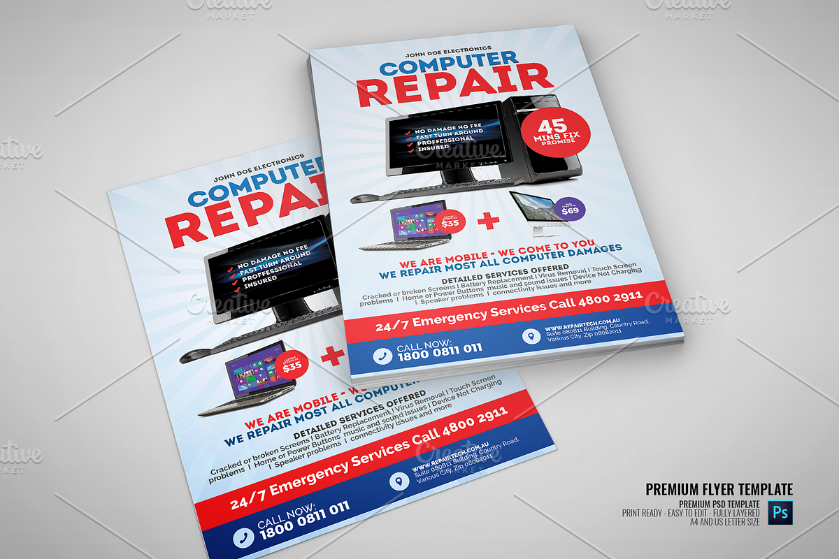Computer Repair Shop Flyer, a Flyer Template by PSDPixel