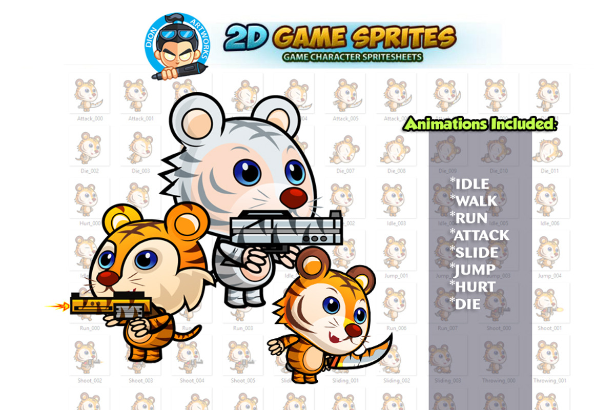 Tiger 2D Game sprites Set, an Animal Illustration by DionArtworks