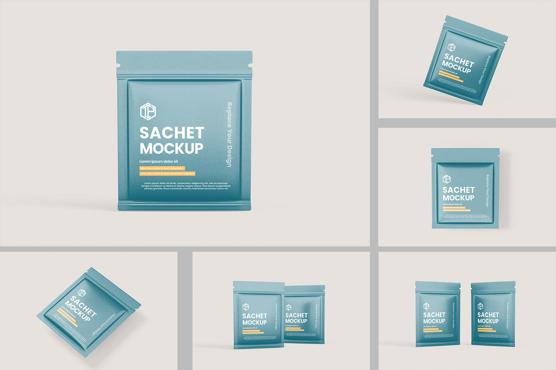 Square Sachet Mockup, a Packaging Mockup by tiyasprabawa