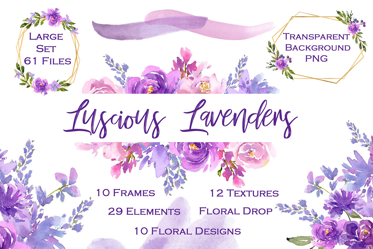 Lavender Watercolor Clip Art Set, a Texture Illustration by Graphic ...