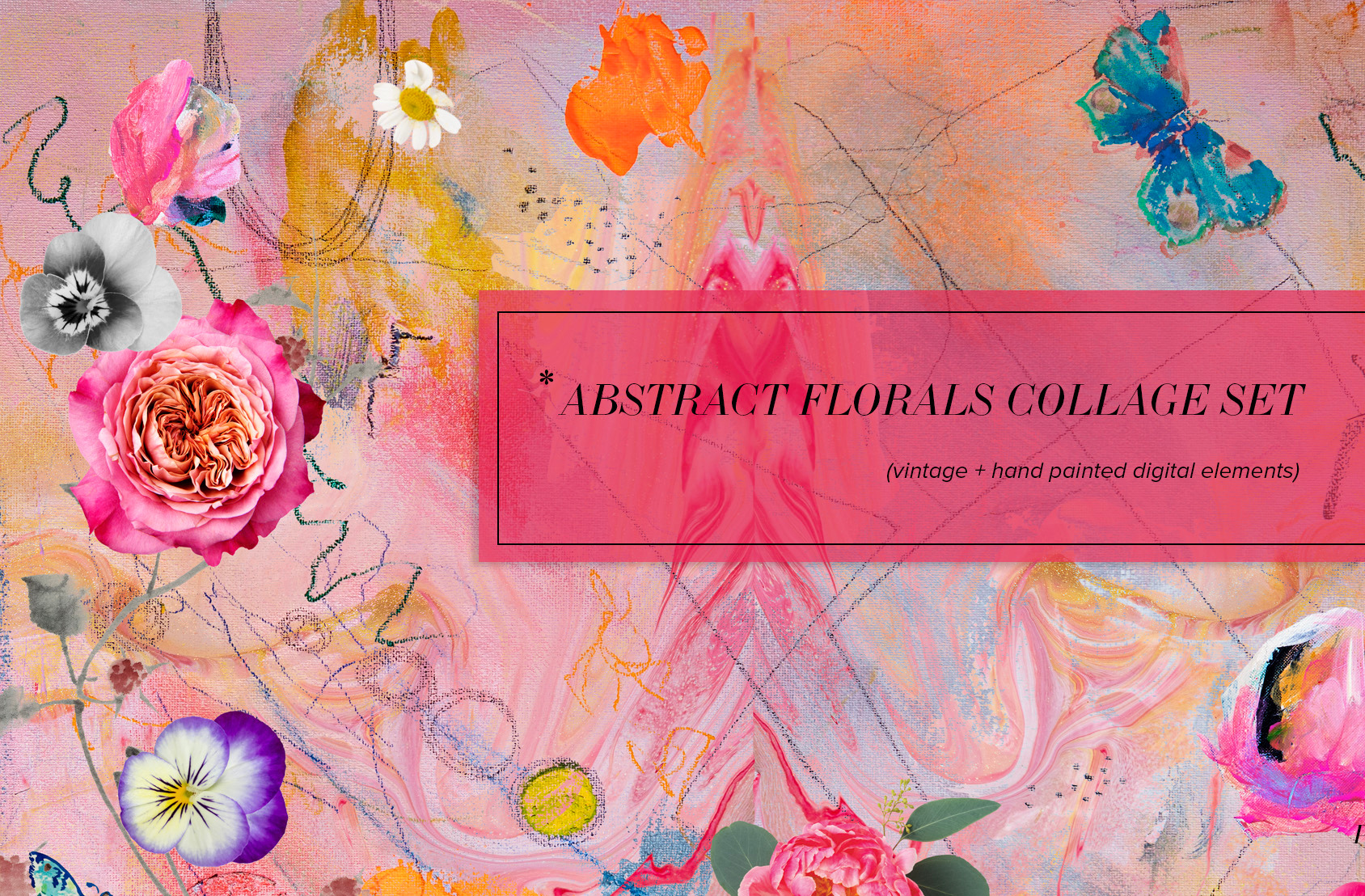 Maximalist Abstract Floral Collage Set