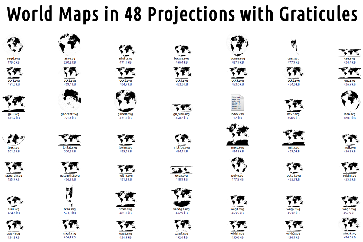 Vector Maps: World in 48 Projections, an Illustration by RG Design Shop