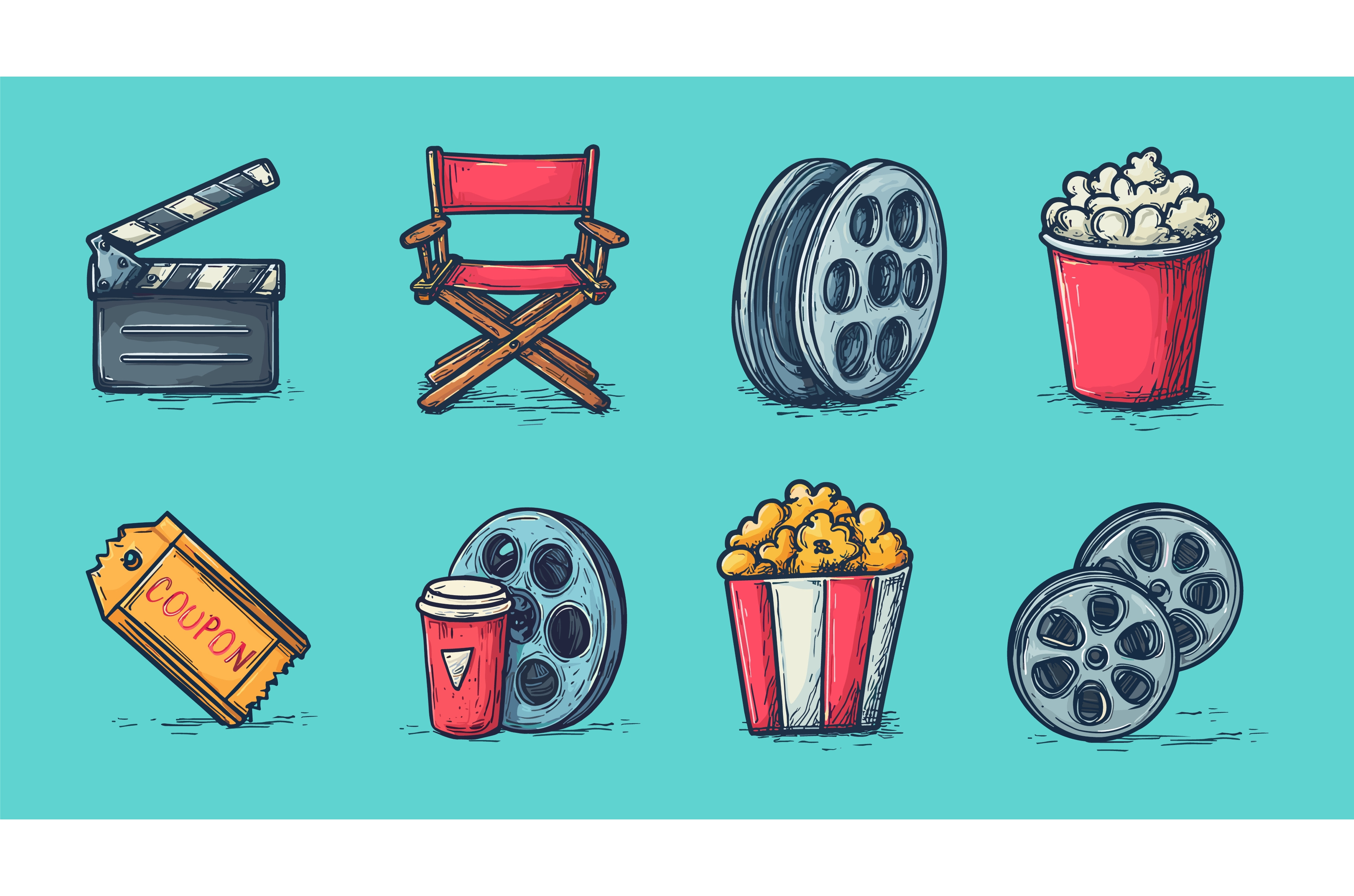 Cinema retro icons. Vintage movie, an Object Illustration by Stock ...