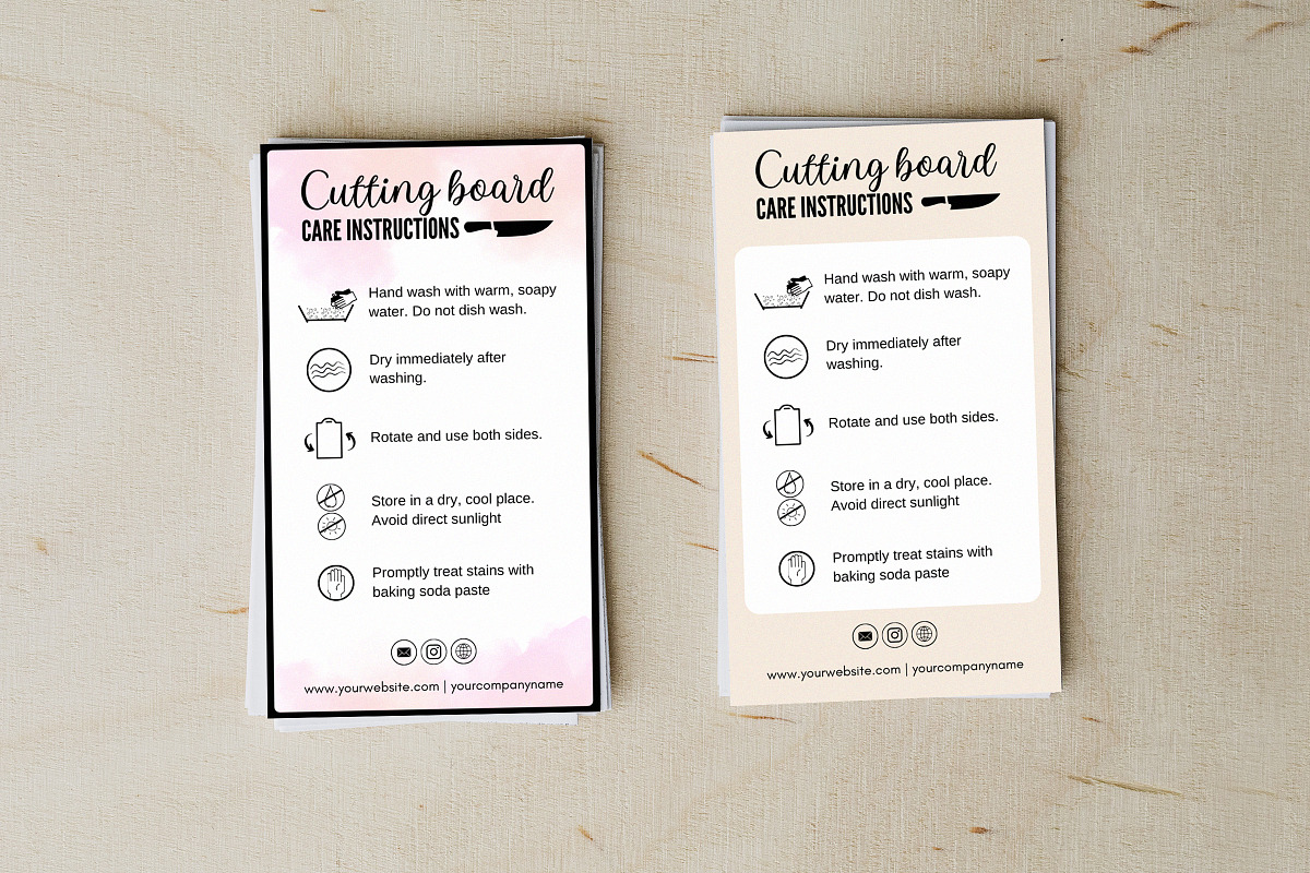 Cutting Board Care Card Template